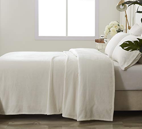 Cozy Fleece Super Soft and Plush Flannel Fleece Blanket, Ivory, Full/Queen