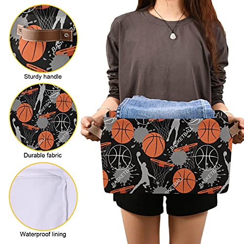 Play Basketball Pattern Storage Baskets for Toy Clothes Books Gifts Empty Shelves Rectangular Storage Bin for Shelves Closets Laundry Nursery Decorative Storage Boxes Collapsible,15x11x9.5x1pack