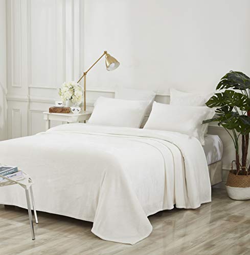 Cozy Fleece Super Soft and Plush Flannel Fleece Blanket, Ivory, Full/Queen