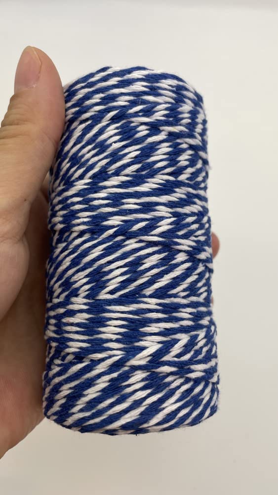 Cotton Bakers Twine,328 Feet Cotton Cord Crafts Twine String Natural Blue Cotton String Twine for Gift Wrapping, Christmas Decor, Bottle Decorations, Baby Shower Decor
