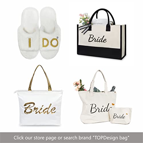 TOPDesign Wedding Gold Sequin Canvas Tote Bag, Bridal Shower Gifts for Bride Bag with an Internal Pocket, Top Zipper Closure, Bride