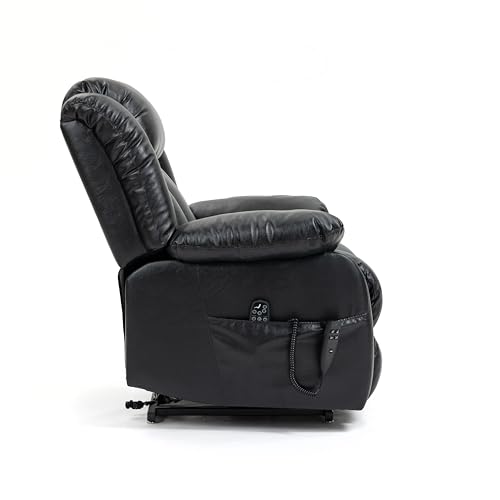 Electric Power Lift Chairs Recliner,Genuine Leather Upholstered Reclining Lifting Chair,Heated Vibration Massage Sofa Armchair, Dual Motor Infinite Position Lounge Couch w/Side Pockets and USB Ports