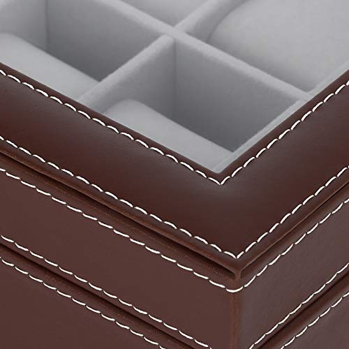 LIANTRAL Watch Box, 12-Slot Leather Watch Case Organizer Watch Holder for Men, Glass Top (Brown)