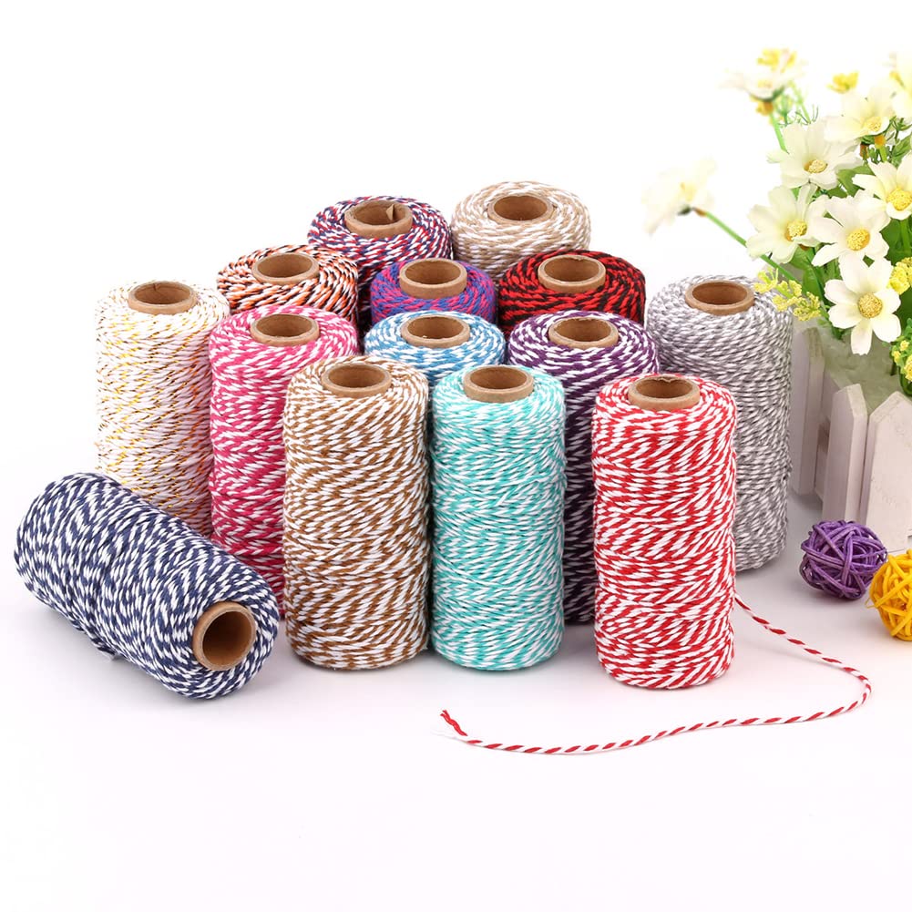 Cotton Bakers Twine,328 Feet Cotton Cord Crafts Twine String Natural Blue Cotton String Twine for Gift Wrapping, Christmas Decor, Bottle Decorations, Baby Shower Decor