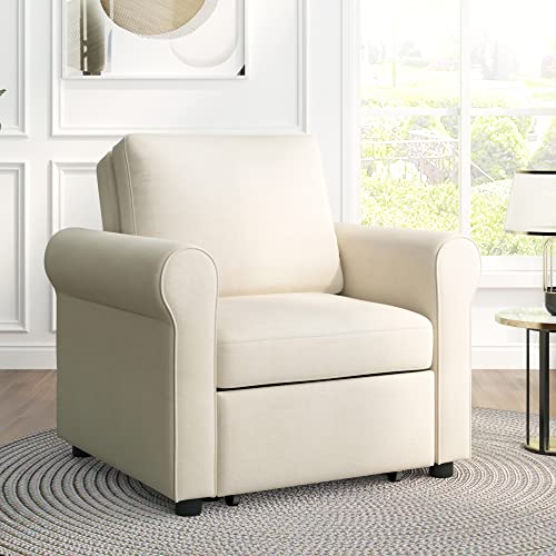 HBRR Modern 3-in-1 Sofa Chair, Convertible Sleeper Couch, Multi-Functional Adjust Backrest Into Sofá, Single Bed, for Living Room Bedroom, Beige