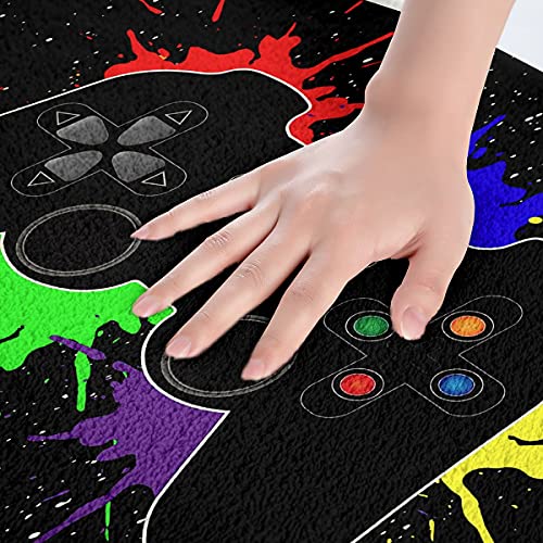 Gamer Rug Tie Dye Bathroom Rugs, Gaming Console Area Rug 20"X32" Game Room Decor, Gamepad Galaxy Sky Door Mat Fleece Fabric, Video Games Carpet Fall Door Mat