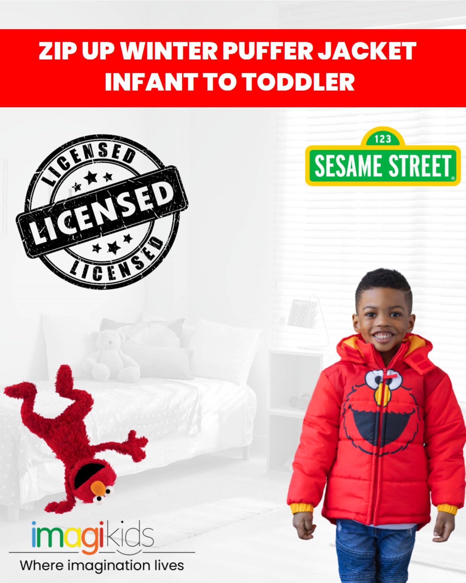 Sesame Street Elmo Infant Baby Boys Zip Up Fashion Winter Coat Puffer Jacket Red 24 Months