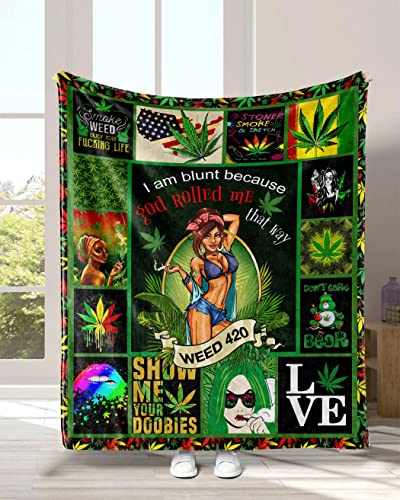 Socira Weed Blanket, Marijuana Gifts Flannel Sherpa Blanket, Large Leaf Blanket Soft Bed Blanket,Cozy Fleece Throw Blanket for All-Season,Weed Stuff Sheets for Bedroom Living Room 60''X80''