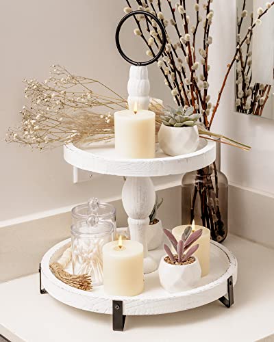 K'DCOR Two Tier Tray with Metal Legs - 2 Tiered Tray Stand - farmhouse centerpieces for dining room table - Tier Tray Stand - Tiered Trays - bandejas decorativas para mesa de sala
