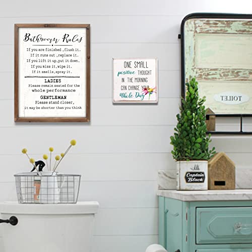 Wartter 6 Inch Decorative Wooden Box Sign - One Small Positive Thought In The Morning Can Change Your Whole Day