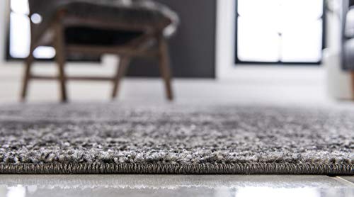 Rugs.com Dover Collection Rug – 5 Ft Round Dark Gray Low-Pile Rug Perfect for Kitchens, Dining Rooms