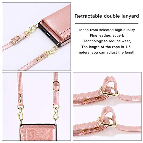 UEEBAI Crossbody Wallet Case for Samsung Galaxy S20 FE 5G, PU Leather Zipper Wallet Case with Card Slots with Removable Crossbody Wrist Strap Kickstand Magnetic Flip Case Cover - Rose Gold