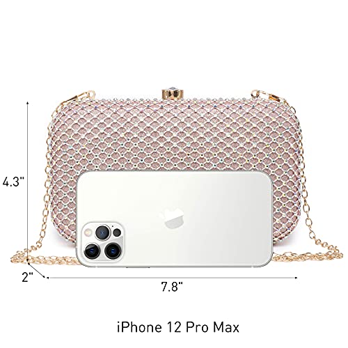 Dasein Womens Rhinestone Clutch Purse Sparkling Evening Bag with Crystal Clasp for Formal Prom Party Wedding (Pink)