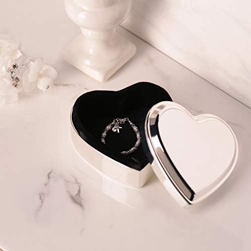 Cherished Moments Personalized Heart Jewelry Keepsake Box with Custom Engraved Cross and Name for First Communion Gift for Girls, Silver Toned