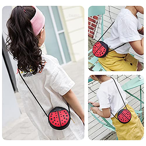 AUEAR, Cute Ladybug Purse Mini Pu Leather Crossbody Bag Wallet Pouch for Women and Girls, Black and Red