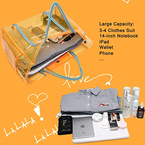 Women Clear Tote Handbag, Large Capacity Shoulder Bag Transparent Waterproof Purse Travel Open Tote Bag for Pool Gym, Blue