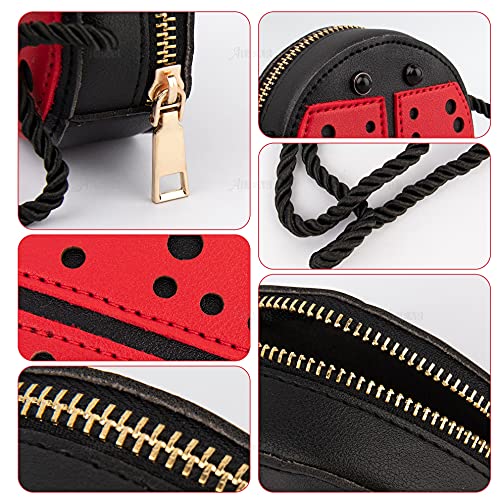 AUEAR, Cute Ladybug Purse Mini Pu Leather Crossbody Bag Wallet Pouch for Women and Girls, Black and Red