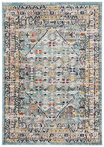SAFAVIEH Monaco Collection 2'2" x 4' Blue/Light Grey MNC255M Boho Chic Oriental Distressed Non-Shedding Living Room Bedroom Accent Rug