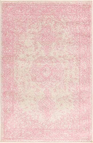 Rugs.com Dover Collection Rug – 2' x 3' Pink Low-Pile Rug Perfect for Entryways, Kitchens, Breakfast Nooks, Accent Pieces