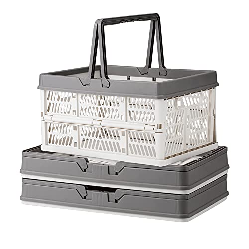 Mutual Trade Plastic Storage Basket Collapsible Crate - Portable Shopping Basket with Handle, Durable Storage Bin, Mutli-Purpose Storage Crate for Kitchen,Bathroom,Medicine (2)