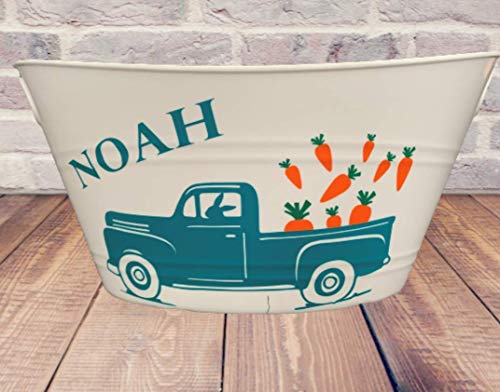 Personalized Easter Basket with Name - Large Bucket for Kids - Pail for Gifts with Handles - Custom Decor