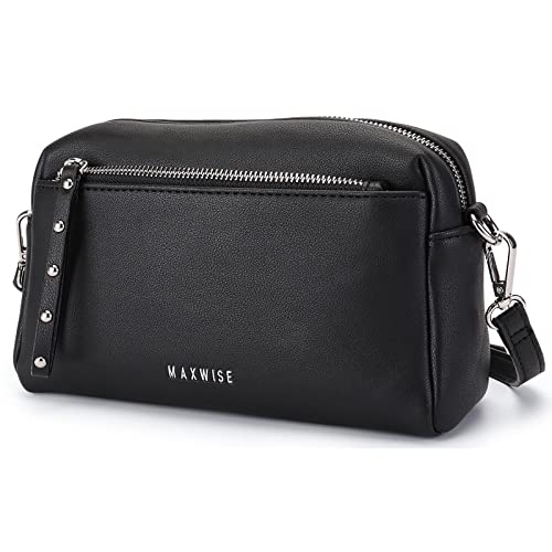 MAXWISE Shoulder Bags PU Leather Side Purse Crossbody Purses for Women Triple Zip Small Crossbody Bag for women,Cell Phone Purse Shoulder Handbag Wallet(Black)