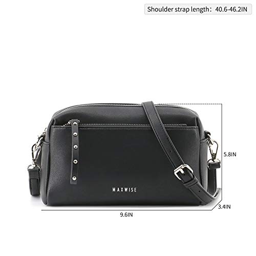 MAXWISE Shoulder Bags PU Leather Side Purse Crossbody Purses for Women Triple Zip Small Crossbody Bag for women,Cell Phone Purse Shoulder Handbag Wallet(Black)