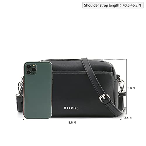 MAXWISE Shoulder Bags PU Leather Side Purse Crossbody Purses for Women Triple Zip Small Crossbody Bag for women,Cell Phone Purse Shoulder Handbag Wallet(Black)
