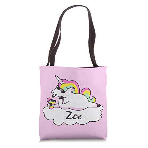 Funny Unicorn Zoe Name Gift Trendy Pink Personalized Tote Bag