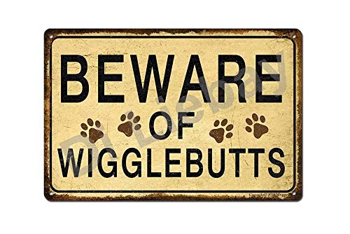 Mvgges Beware of Wigglebutts 12"x8" Vintage Metal Tin Sign Pet Dogs Paw Prints with Funny Sayings