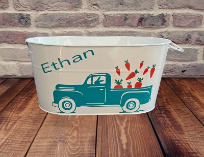 Personalized Easter Basket with Name - Large Bucket for Kids - Pail for Gifts with Handles - Custom Decor