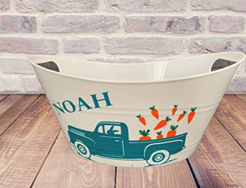 Personalized Easter Basket with Name - Large Bucket for Kids - Pail for Gifts with Handles - Custom Decor