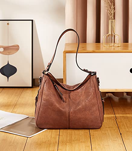 BROMEN Purses for Women Vegan Leather Hobo Bags Designer Handbags Large Shoulder Crossbody Bag with Adjustable Strap Brown