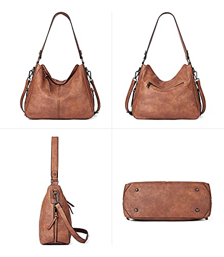 BROMEN Purses for Women Vegan Leather Hobo Bags Designer Handbags Large Shoulder Crossbody Bag with Adjustable Strap Brown