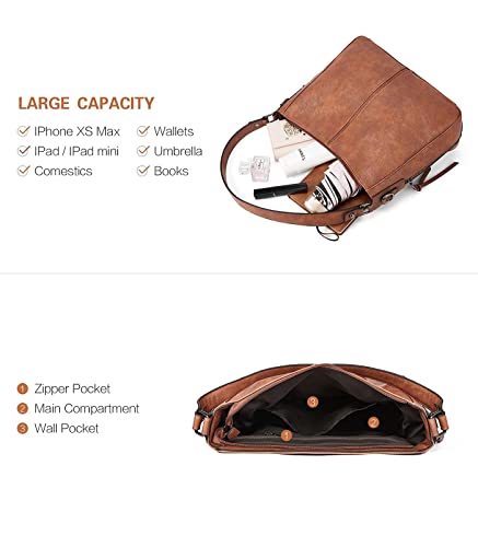 BROMEN Purses for Women Vegan Leather Hobo Bags Designer Handbags Large Shoulder Crossbody Bag with Adjustable Strap Brown