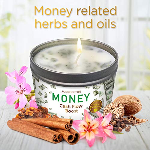 MAGNIFICENT 101 Money Aromatherapy Candle for Getting a Cash Flow Boost - Sage Cinnamon Scented Natural Soybean Wax Tin Candle for Purification and Chakra Healing