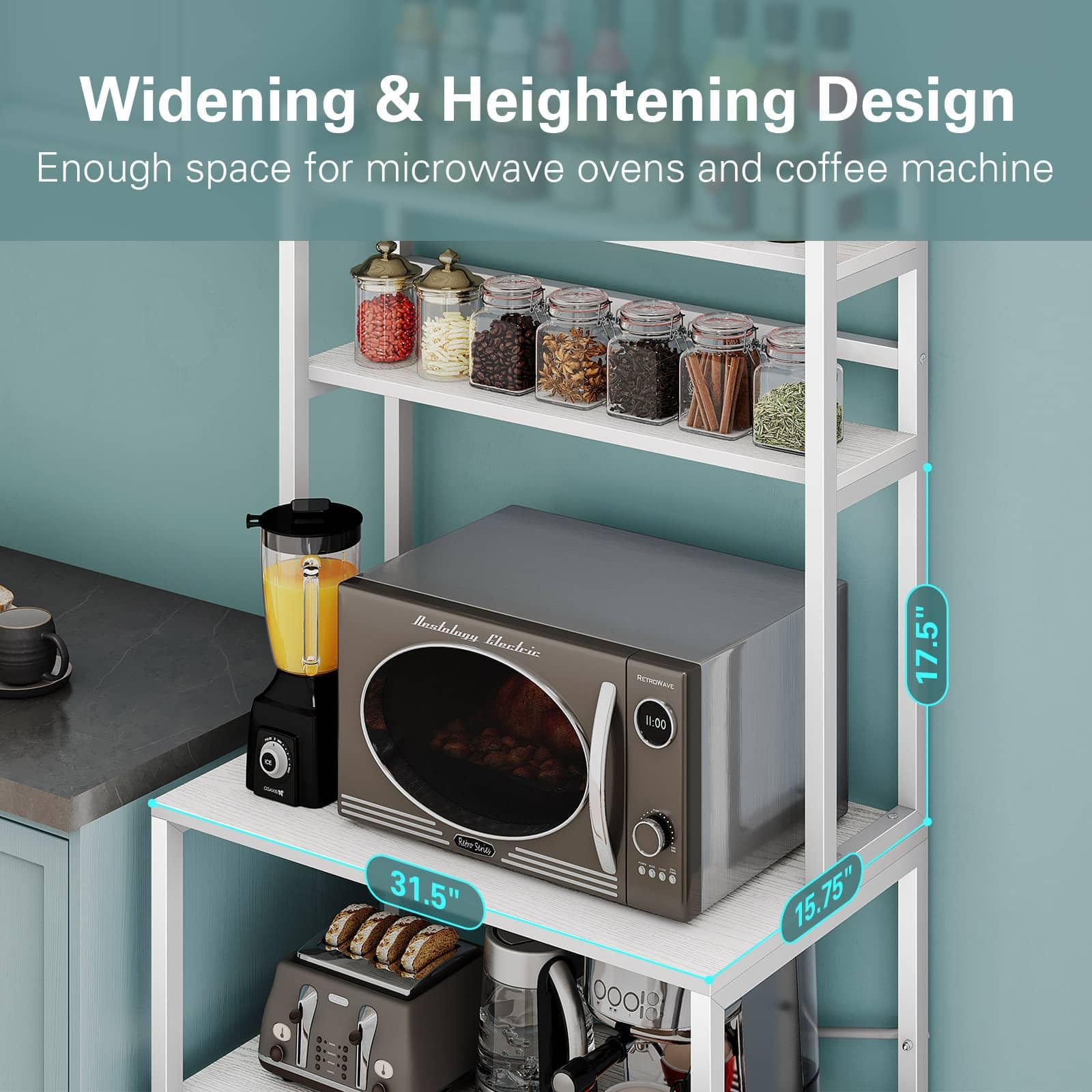 Denkee Kitchen Bakers Rack, Industrial 5-Tier Microwave Oven Stand, Freestanding Kitche