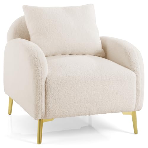 Giantex Accent Chair, Upholstered Arm Chair with Removable Pillow, Soft Padded Seat & Stable Metal Legs, Comfy Single Sofa Chair for Living Room, Bedroom, Waiting Room, Reception Room Office, White