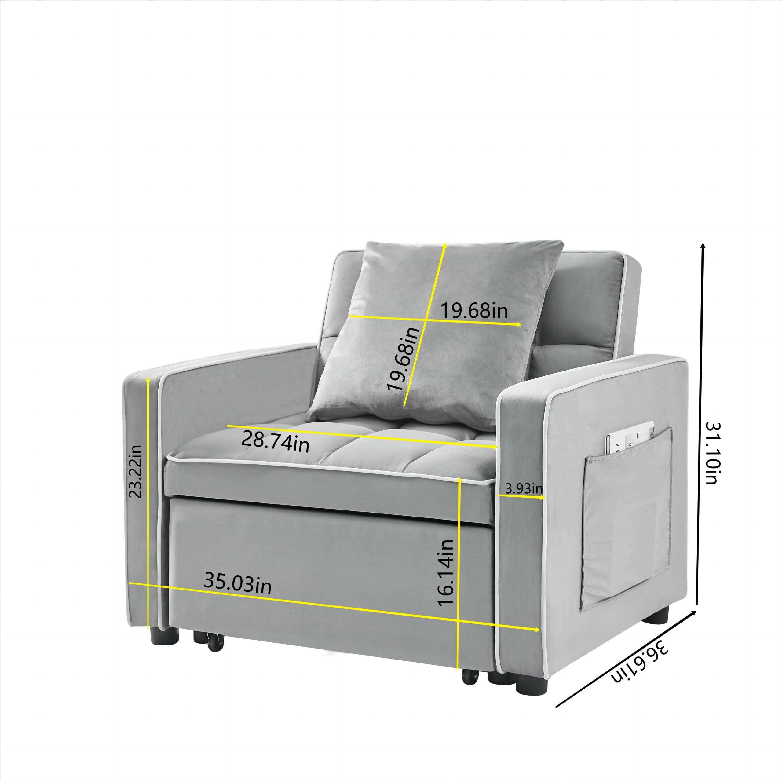 Verfur Futon Sofa Pull Out Couch, Grey w/Side Pockets and 1 Pillow