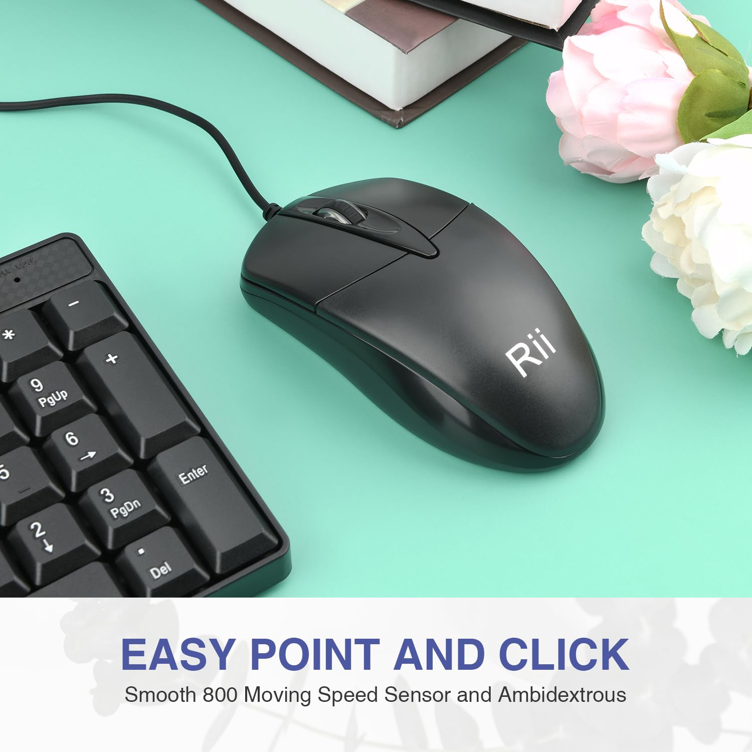 (2PACK) Wired Keyboard and Mouse,Rii RK203 Ultra Full Size Slim USB Basic Wired Keyboard Mouse Combo Set with Number Pad for Computer,Laptop,PC,Notebook,Windows