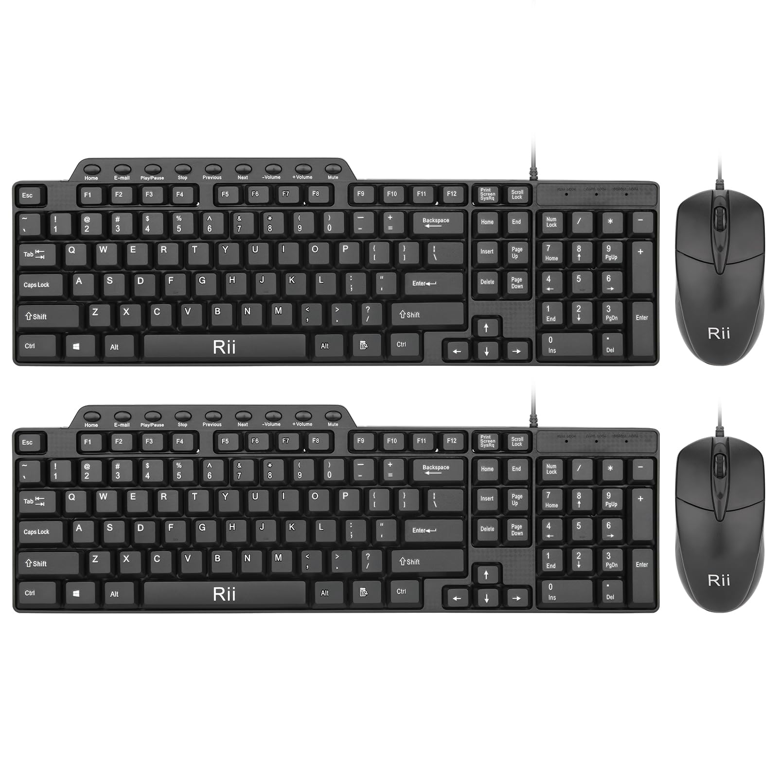 (2PACK) Wired Keyboard and Mouse,Rii RK203 Ultra Full Size Slim USB Basic Wired Keyboard Mouse Combo Set with Number Pad for Computer,Laptop,PC,Notebook,Windows