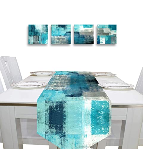 Abstract Wall Art Canvas Turquoise and Grey Abstract Art Painting Canvas Artwork Contemporary Wall Art for Bathroom Bedroom Living Room Kitchen Wall Decor 12" x 12" x 4 Pieces Canvas Prints
