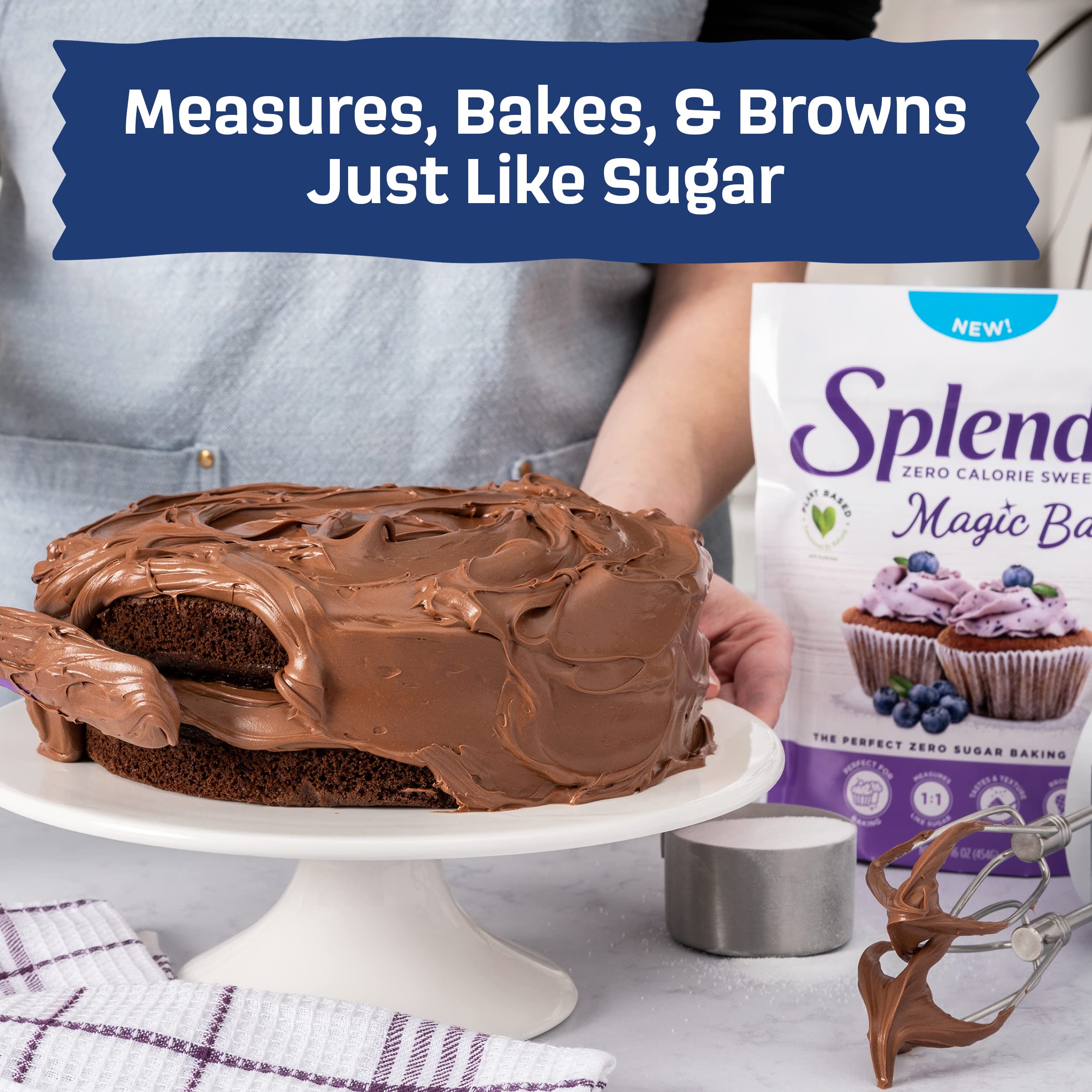SPLENDA Magic Baker Zero Calorie Plant Based Granulated Baking Blend with Stevia, Erythritol and Allulose – Zero Sugar, Keto Friendly, 1lb (16 oz) Pouch (Pack of 1), White
