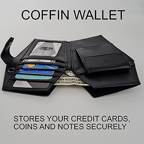 GLENBARN Coffin Wallet - Gothic Wallet or Coffin Purse for Men and Women - Black Vegan Witch Wallet with Snap