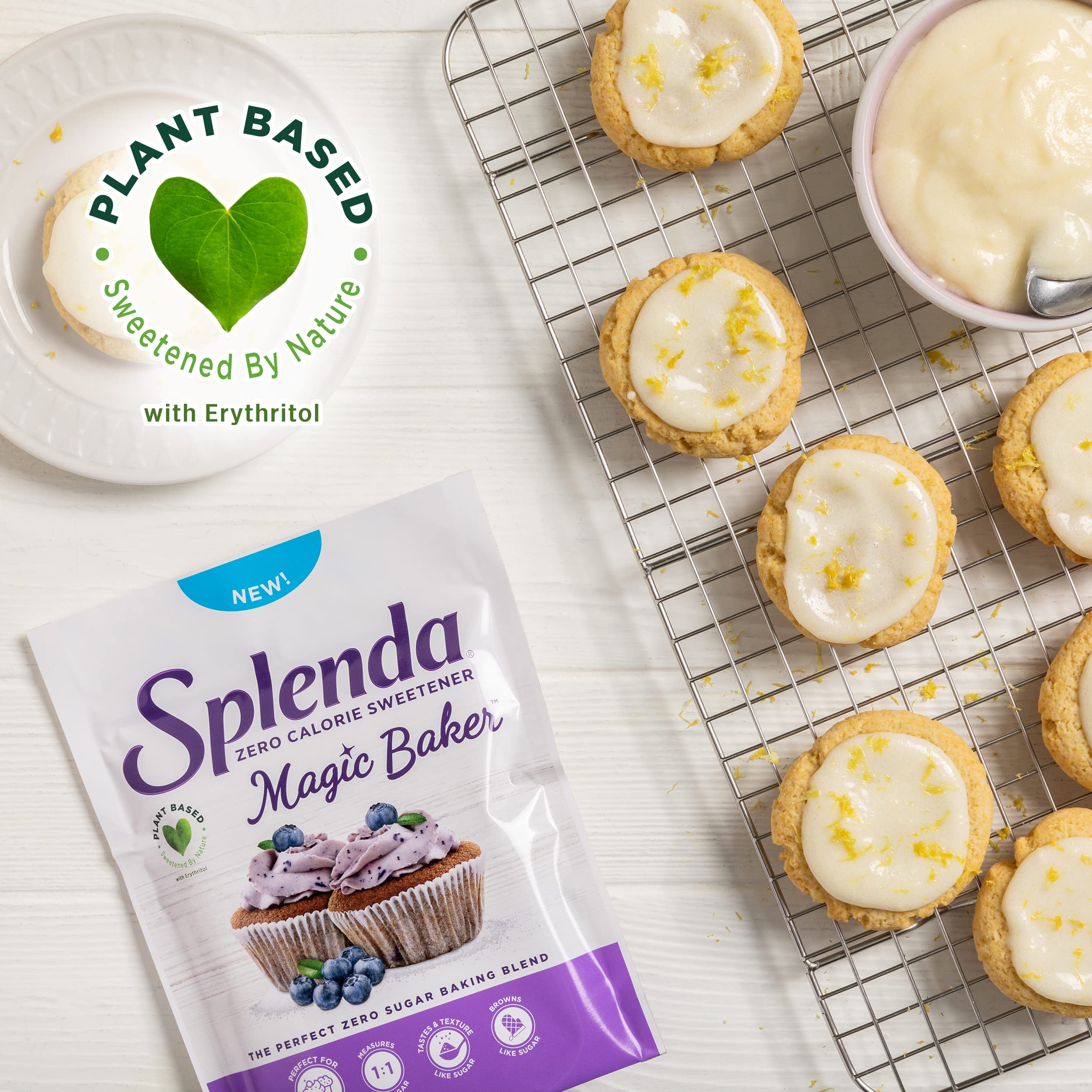 SPLENDA Magic Baker Zero Calorie Plant Based Granulated Baking Blend with Stevia, Erythritol and Allulose – Zero Sugar, Keto Friendly, 1lb (16 oz) Pouch (Pack of 1), White