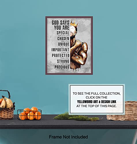 Motivational Black Art - Religious Wall Decor - African American Wall Art - Afro Wall Art - Christian Gifts for Men - Inspirational Scripture - Man Cave Home Office -Bible Verses -Spiritual Wall Decor