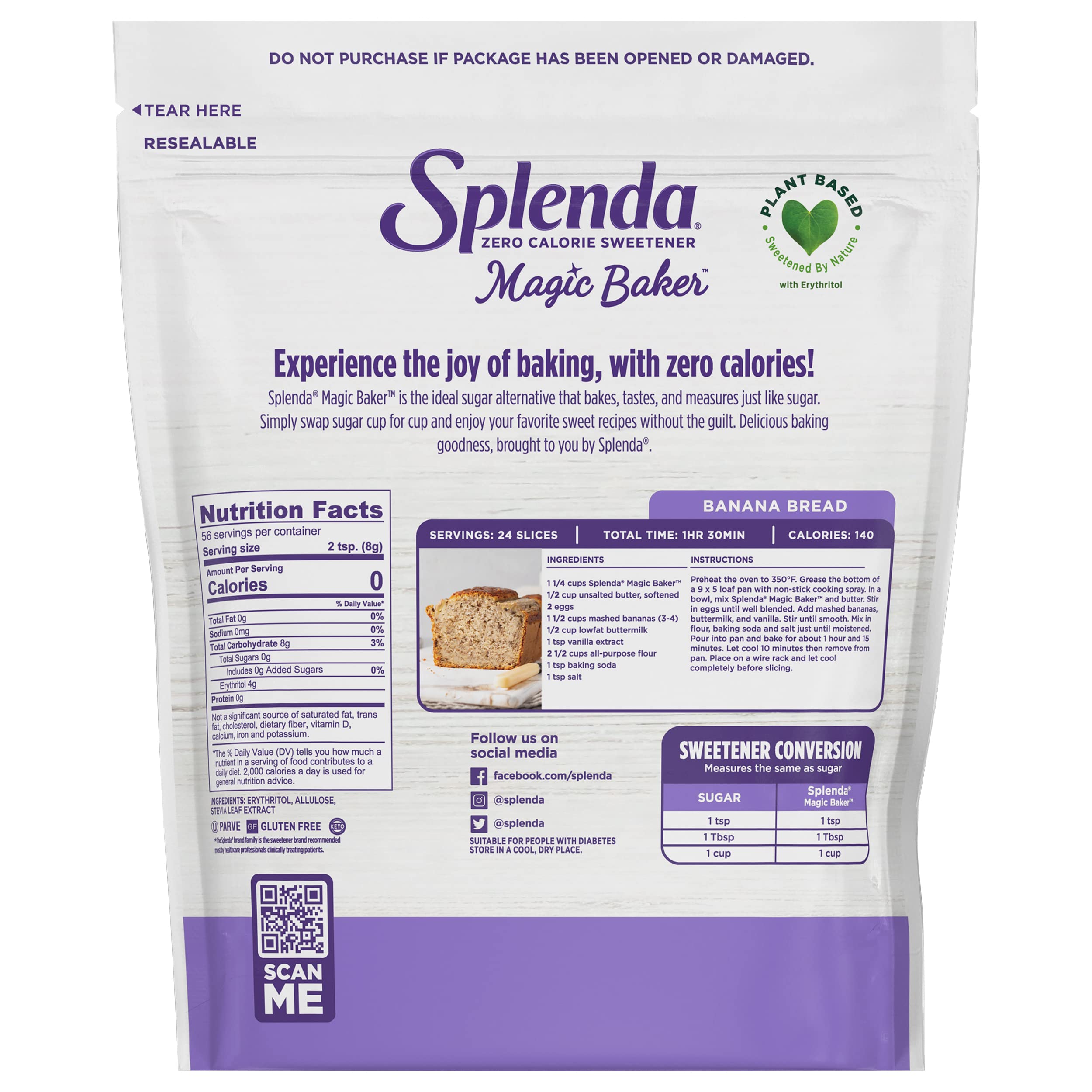 SPLENDA Magic Baker Zero Calorie Plant Based Granulated Baking Blend with Stevia, Erythritol and Allulose – Zero Sugar, Keto Friendly, 1lb (16 oz) Pouch (Pack of 1), White