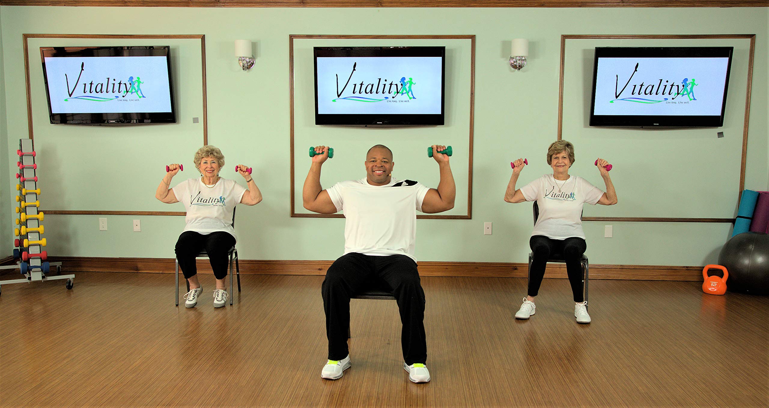 Exercise for Seniors DVD Program- 3 Senior exercise DVDs + Resistance Band. Demonstrated both as standing and chair exercise you choose what is best for you. Fun, easy to follow, go at your own pace.
