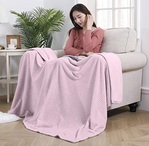 RACHEL Rachel Roy Jacquard Textured Oversized Throw - Silky Soft and Cozy Flannel Fleece, Blanket for Bed and Couch - Oversized Throw 60" X 70", Dark Lavender