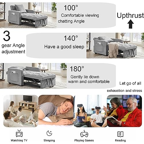 YUNLife 3 in 1 Convertible Loveseat Sofa with Pull-Out Sleeper&Adjsutable Backrest,Multi-Functional Folding Recliner Accent Futon Sofá Chair,Upholstered Lounge Chaise Couch Armchair for Living Room